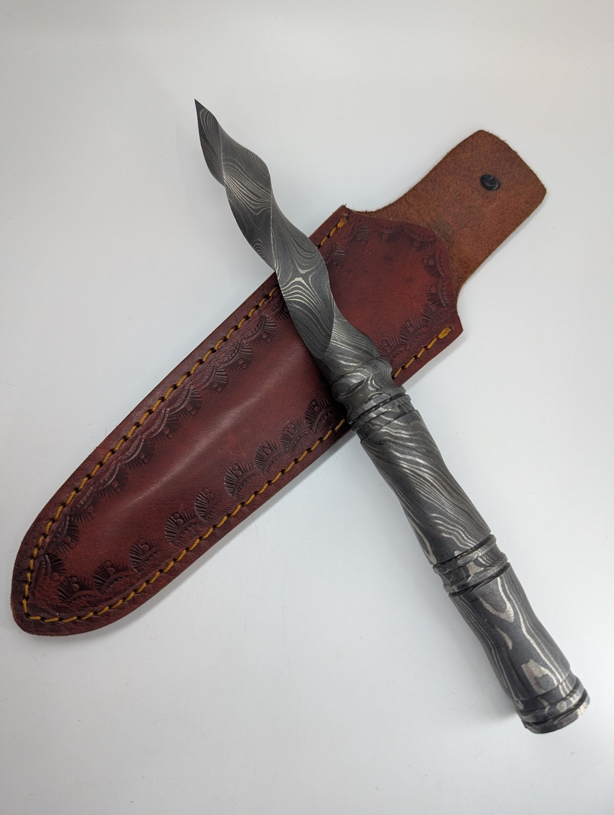 *Consignment* Custom Large Damascus Spiral Blade Dagger w/ Leather She ...