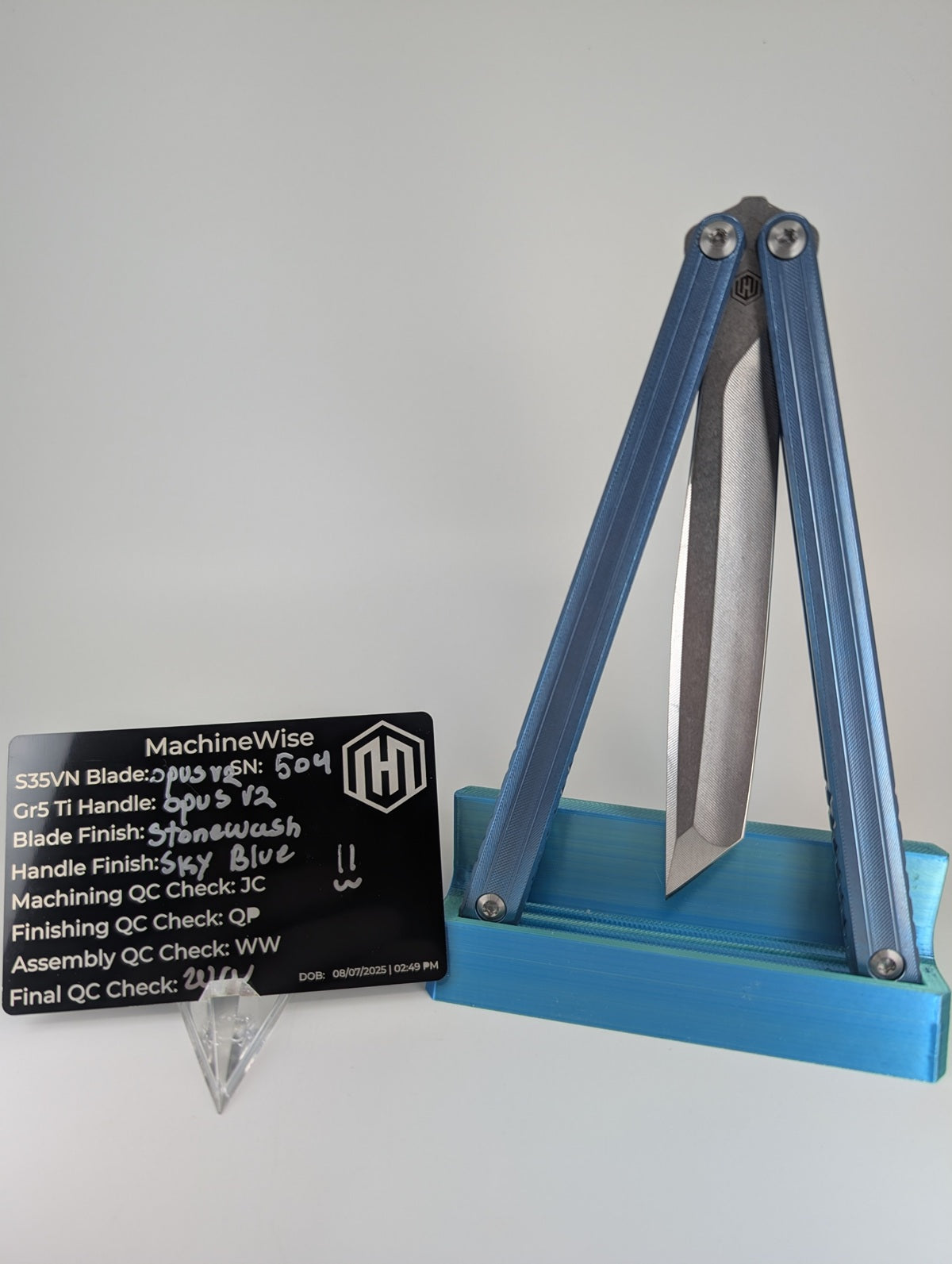 MachineWise Opus V2 Sky Blue Titanium Live Blade Balisong #504 – Penchetta