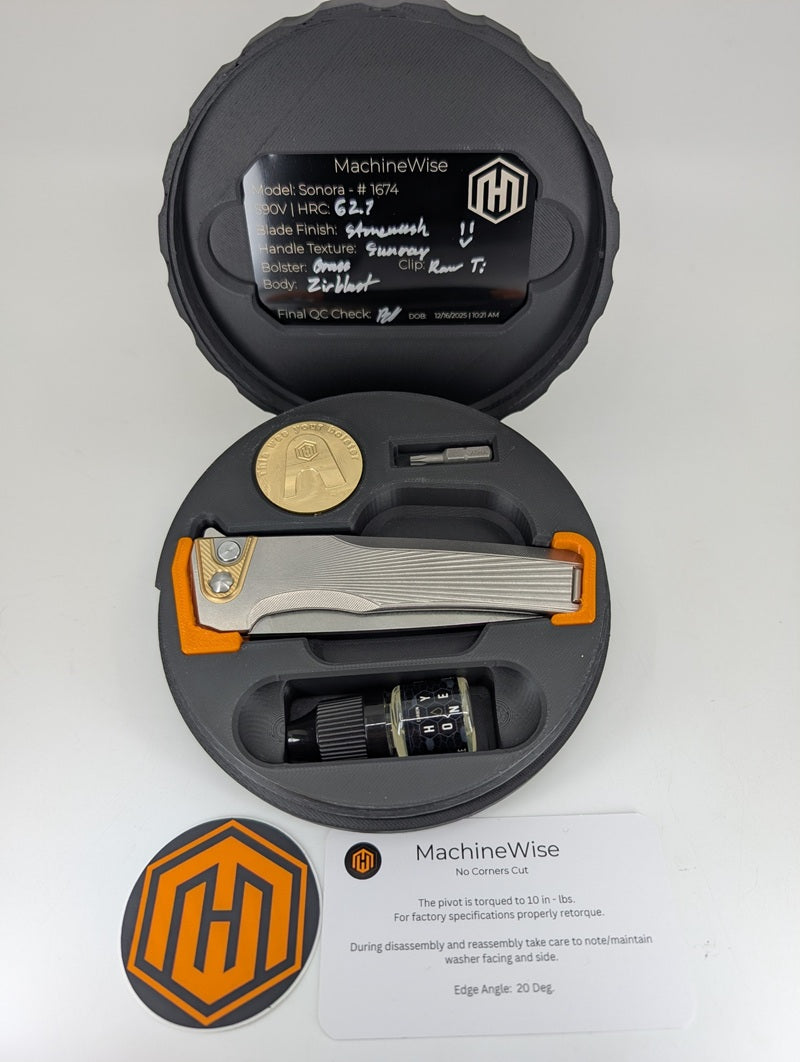 MachineWise Sonora Sun Ray Raw 1674 (S90V | Brass Bolster) Buttonlock ...