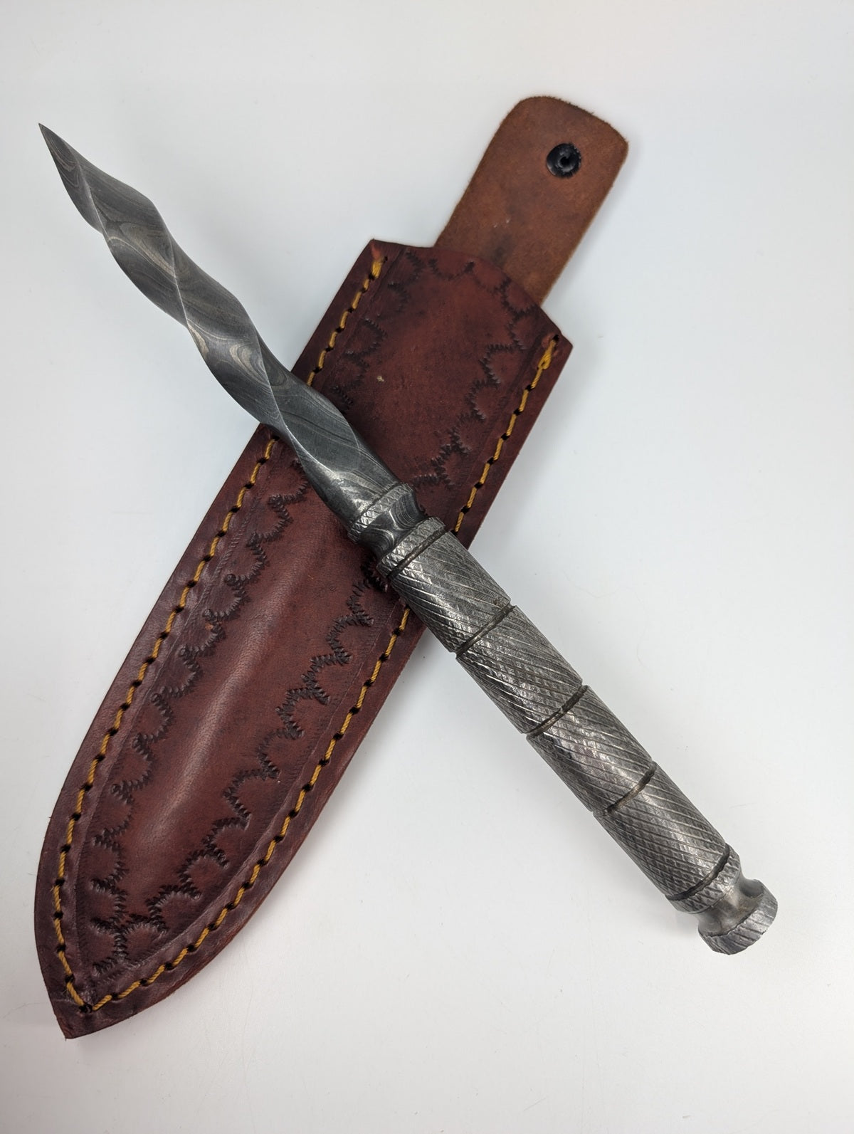 *Consignment* Custom Small Damascus Spiral Blade Dagger w/ Leather She ...
